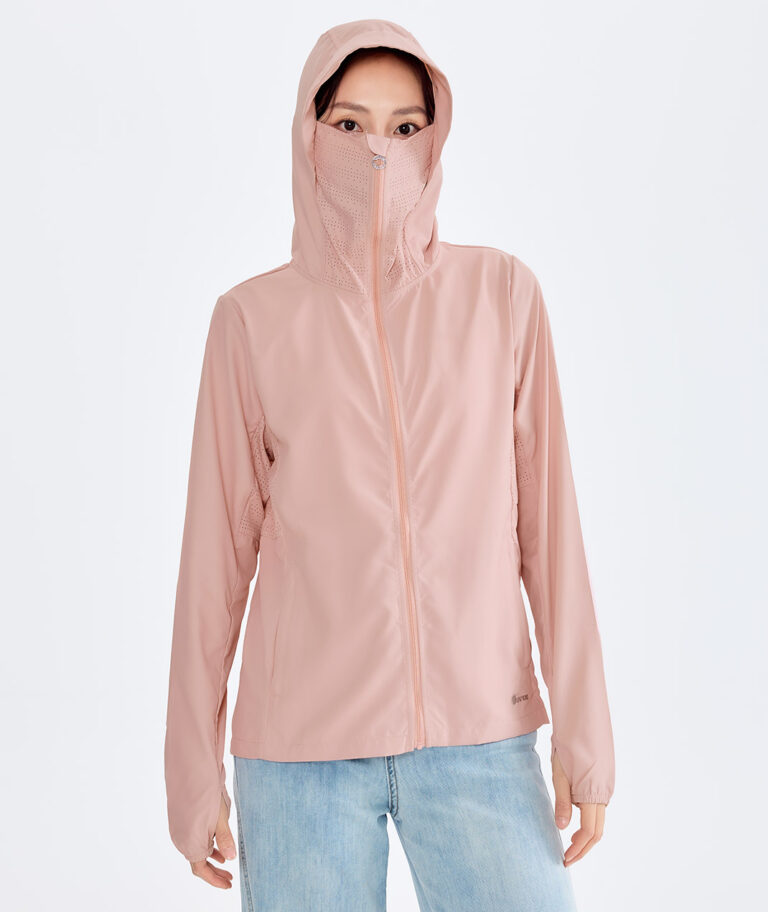 抗UV-Suptex清涼沖孔透氣口罩連帽外套-女 | UV100就是防曬